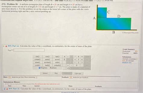 Solved Problem A Uniform Rectangular Plate Of Chegg