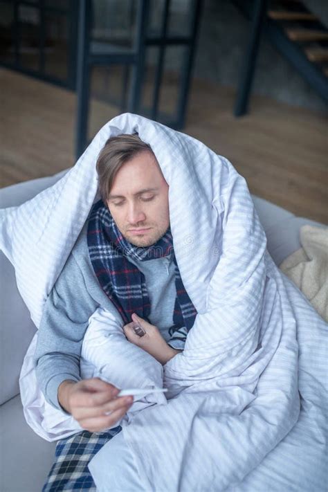 Top View Of Man Feeling Dizzy And Exhausted While Having Flu Stock Photo Image Of Fever