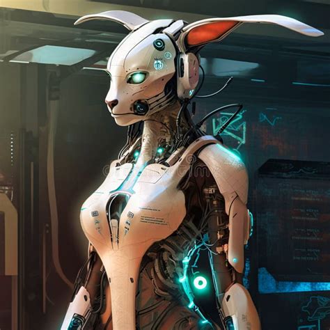 Female Anthro Bunny Cybernetic Robot Hidden Blades Generative Ai Stock Illustration