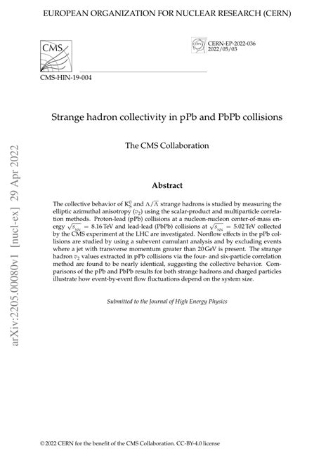 Pdf Strange Hadron Collectivity In Ppb And Pbpb Collisions