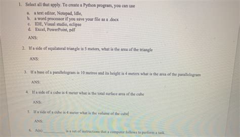 Solved 1 Select All That Apply To Create A Python Program