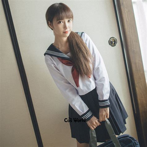 White Navy Blue Summer Navy Sailor Suit Tops Skirt Grandado