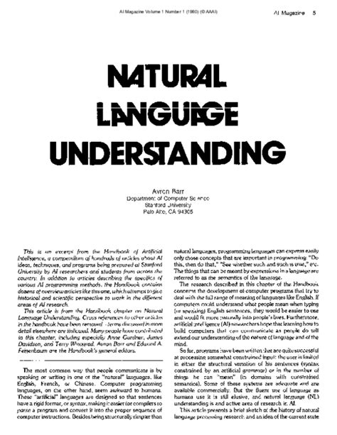 Pdf Natural Language Understanding