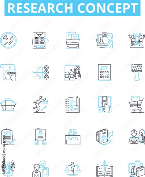 Research Concept Vector Line Icons Set Analysis Survey Experiment Modeling Sampling Theory