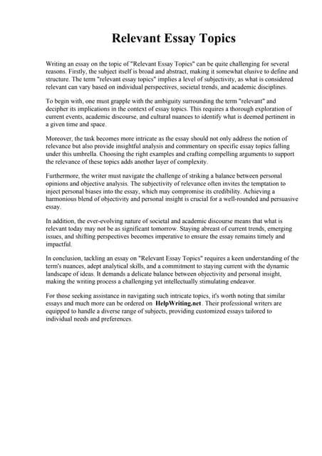 Relevant Essay Topicspdf