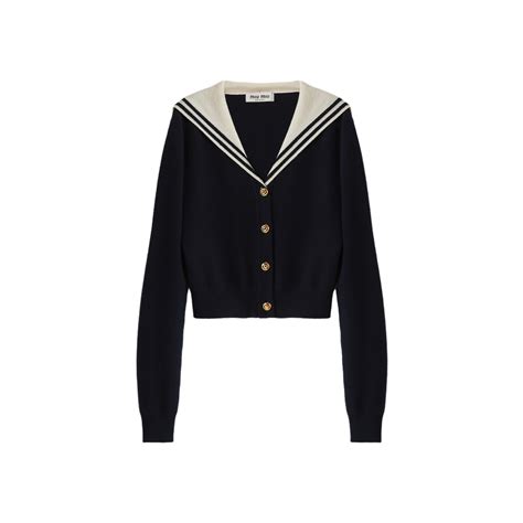 W 미우 미우 캐시미어 가디건 블루 화이트 Miu Miu Kream