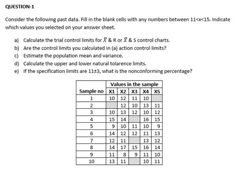 Solved Question 1 Consider The Following Past Data Fill In The Blank Cells With Any Numbers