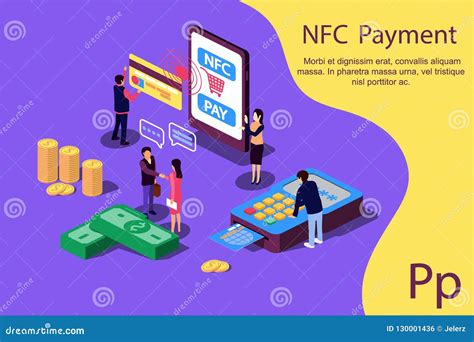 Concept NFC Payment Pos Terminals With Phone And Credit Card For Social Media Stock Vector
