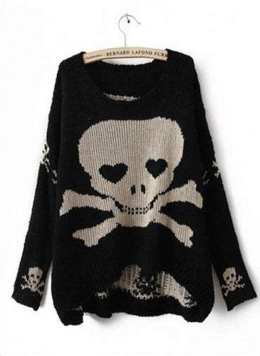 Black Long Sleeve Skull Print Pullovers Sweater Ecs008388 Clothes