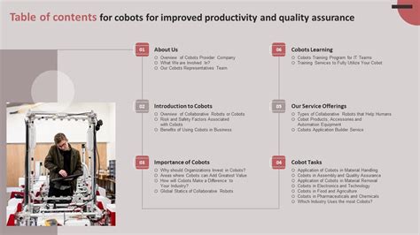 Table Of Contents For Cobots For Improved Productivity And Quality Assurance Graphics Pdf
