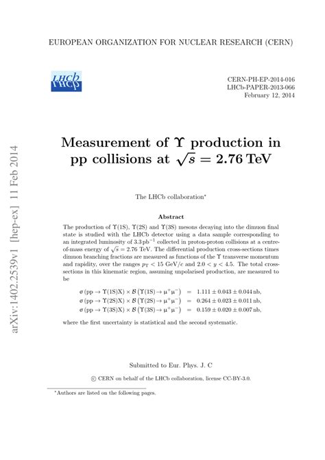 Pdf Measurement Of Upsilon Production In Collisions At Root S276 Tev
