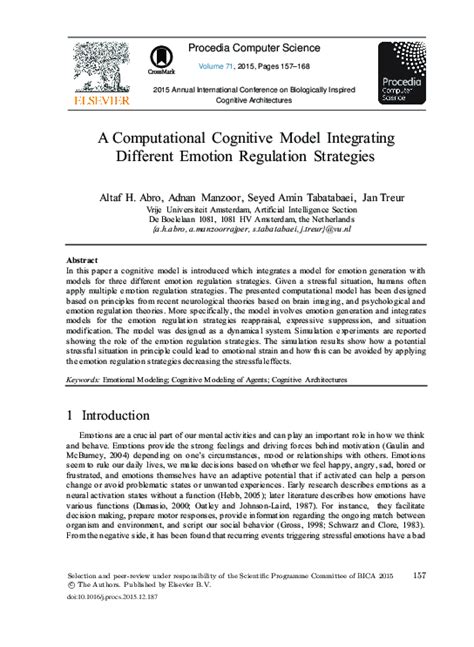 Pdf A Computational Cognitive Model Integrating Different Emotion Regulation Strategies