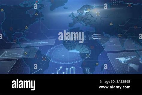 Animation Of Digital Map With Data Symbols And Network Connections Over