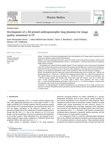 Pdf Development Of A 3d Printed Anthropomorphic Lung Phantom For Image Quality Assessment In Ct
