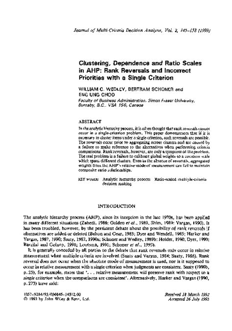 Pdf Clustering Dependence And Ratio Scales In Ahp Rank Reversals And Incorrect Priorities