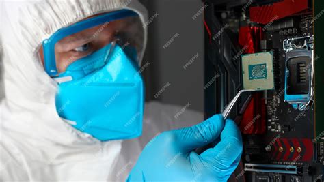 Premium Photo Male Engineer Install Microprocessor In Fast Computer