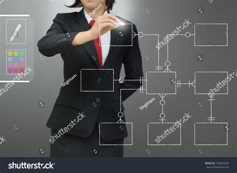 Business Woman Drawing Data Flow Diagram Stock Photo Shutterstock