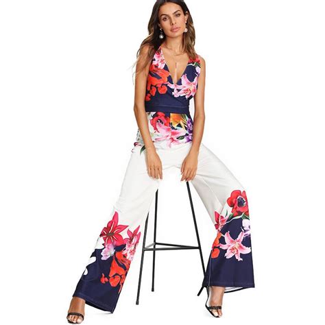 Women Bright Floral Printed Jumpsuit Off Shoulder Summer Clubwear Playsuit Sexy Ladies Strapless