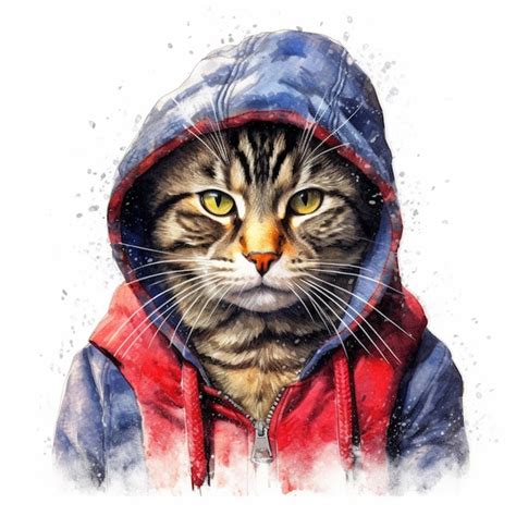 Premium Ai Image There Is A Cat Wearing A Hoodie And Looking At The Camera Generative Ai