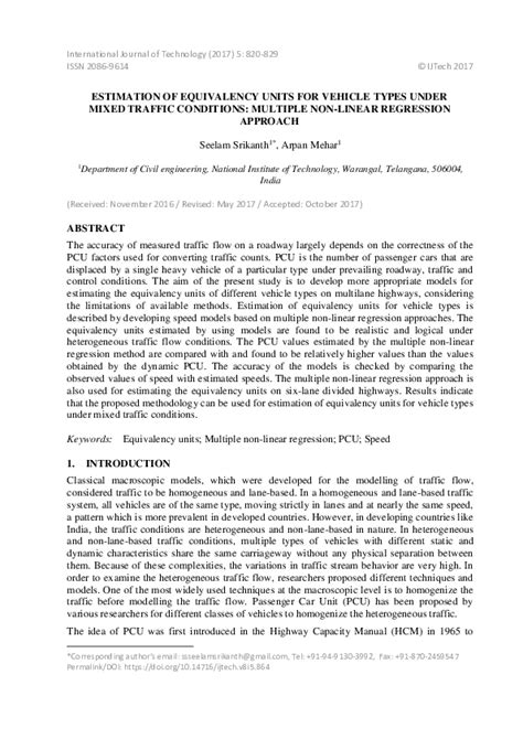 Pdf Estimation Of Equivalency Units For Vehicle Types Under Mixed Traffic Conditions Multiple