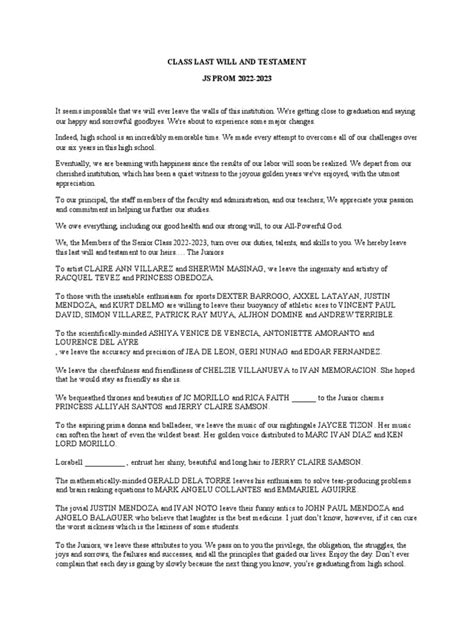Class Last Will And Testament Pdf