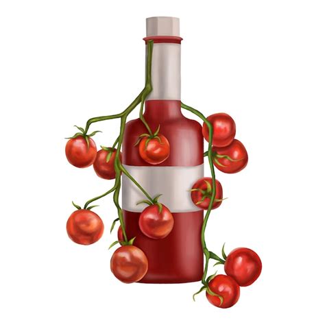 Premium Photo Composition Of A Glass Bottle With Tomato Paste And Cherry Tomatoes On A Twig