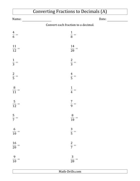 Terminating And Recurring Decimals Worksheet