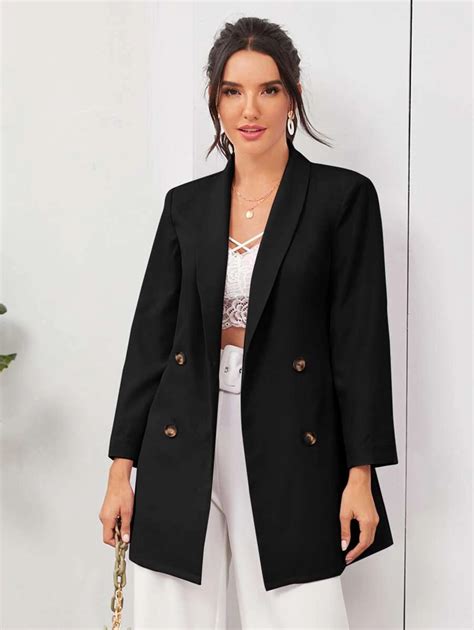 Shein Botão Duplo Simples Elegante Blazer Shein Brasil Blazers For Women Suits For Women