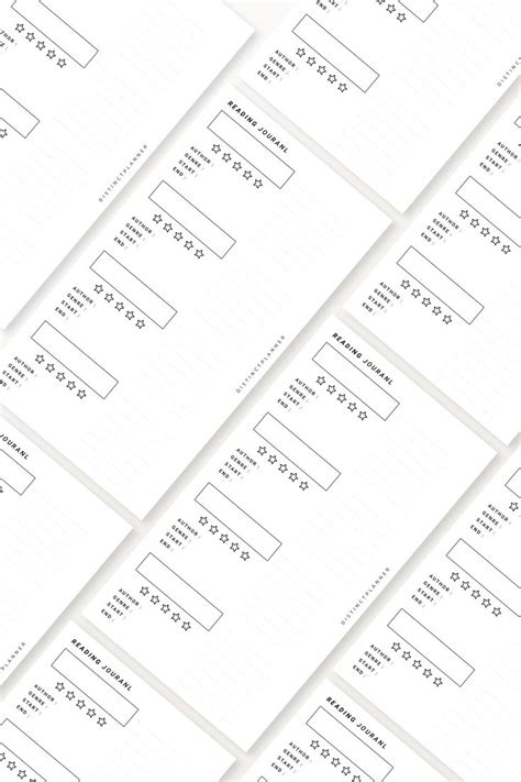 Personal Reading Journal Printable Inserts Book Review Log Minimal