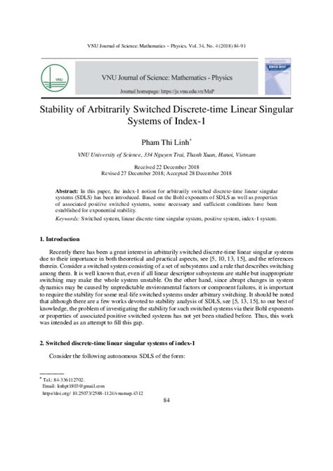 Pdf Research On Stability For Discrete Time Switched Linear Singular