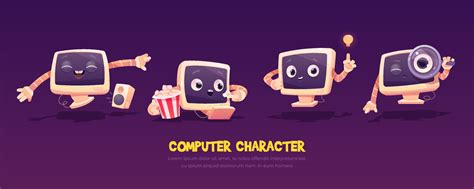 Cartoon Computer Character Set Cute Pc Desktop 16929204 Vector Art At