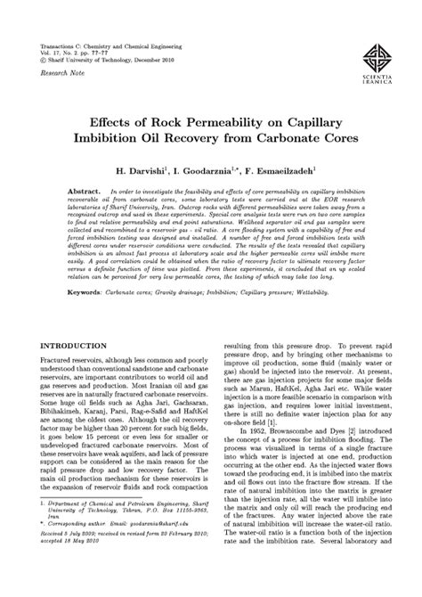 Pdf Effects Of Rock Permeability On Capillary Imbibition Oil Recovery From Carbonate Cores