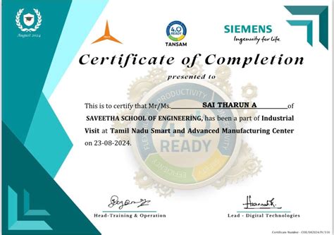 Siemens Saveethaschoolofengineering Tidalpark Sai Tharun