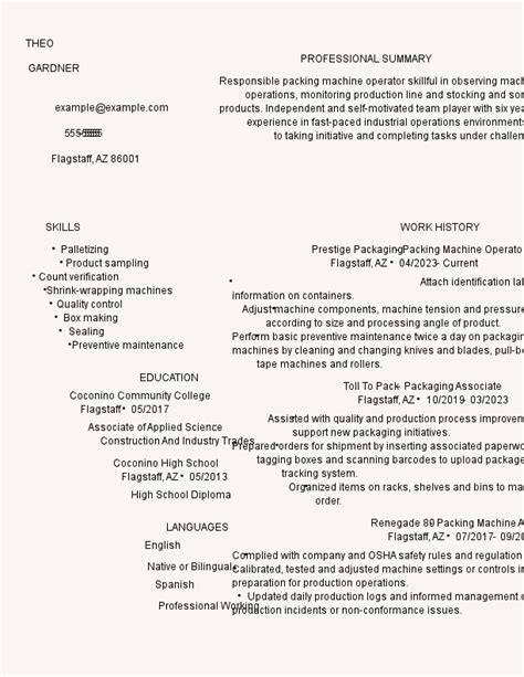 Machine Operator Resume Examples Templates