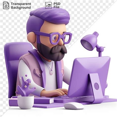 Premium PSD Psd 3d Programmer Cartoon Coding On A Computer Desk With