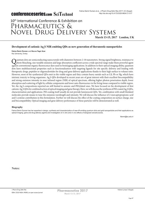 Pdf Development Of Cationic Ag2s Nir Emitting Qds As New Generation Of Theranostic Nanoparticles