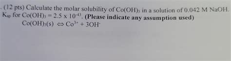 Solved 12 Pts Calculate The Molar Solubility Of Co Oh 3 In