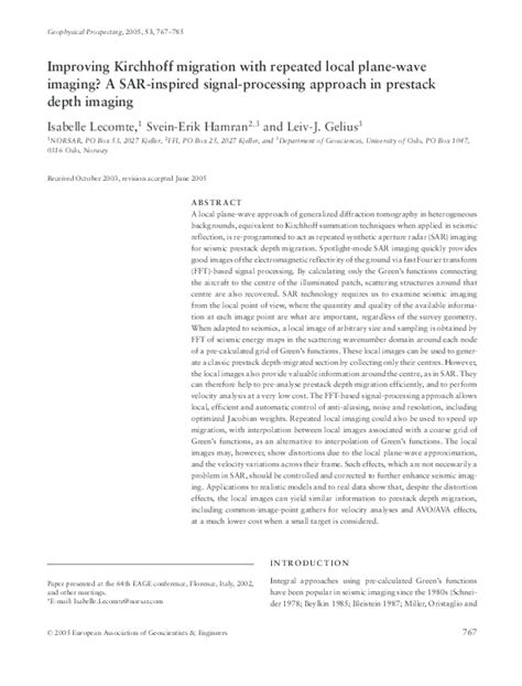 pdf improving kirchhoff migration with repeated local plane wave