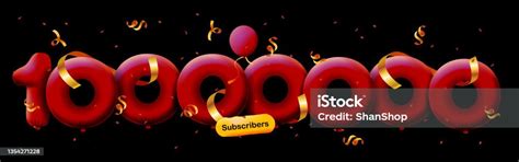 10000000명의 팔로워가 있는 배너는 3d 레드 풍선과 다채로운 색종이로 되어 주셔서 감사합니다 소셜 미디어 10m 팔로워 를위한 벡터 일러스트 3d 번호 감사 구독자를