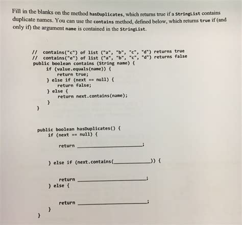 Solved Fill In The Blanks On The Method Has Duplicates