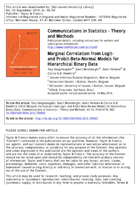Full Article Marginal Correlation From Logit And Probit Beta Normal Models For Hierarchical