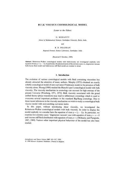 Pdf Bulk Viscous Cosmological Model