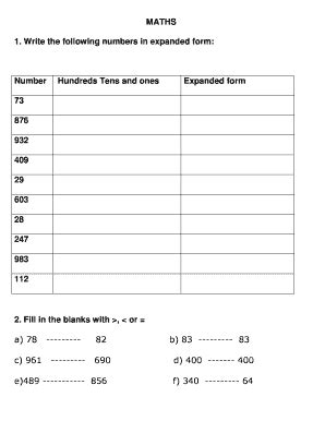Fillable Online Bloompublicschool MATHS Write The Following Numbers In Expanded Form