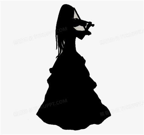 女生优雅的拉小提琴剪影免抠元素PNG图片素材下载 女生PNG 熊猫办公