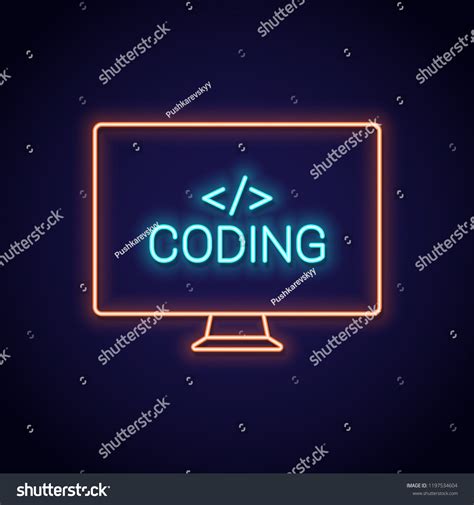 Coding Neon Sign Pc Monitor Programming Stock Vector Royalty Free 1197534604 Shutterstock
