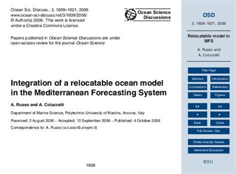 Pdf Integration Of A Relocatable Ocean Model In The Mediterranean