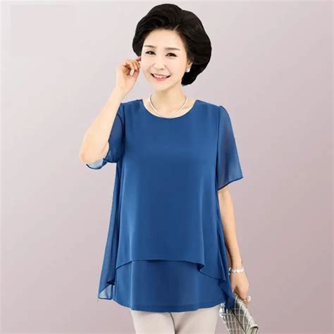 Women Summer Oversize Blouses Mother Loose Clothing Plus Big Size Female Red Fake 2 Piece
