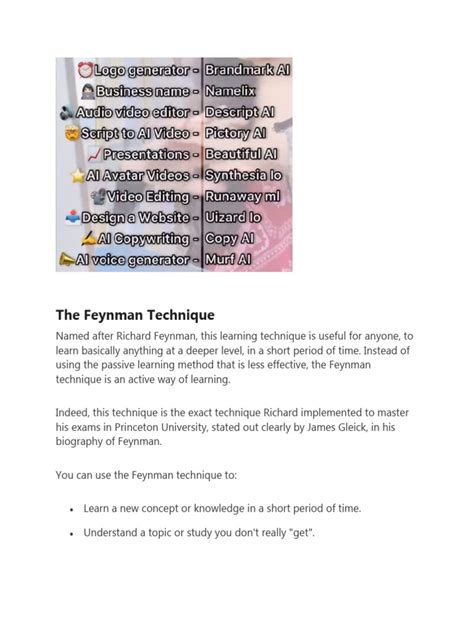 The Feynman Technique Pdf Richard Feynman Learning