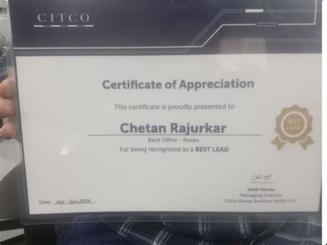 Chetan Rajurkar On Linkedin Happy To Share That I Was Awarded The Best Lead Award Thank You