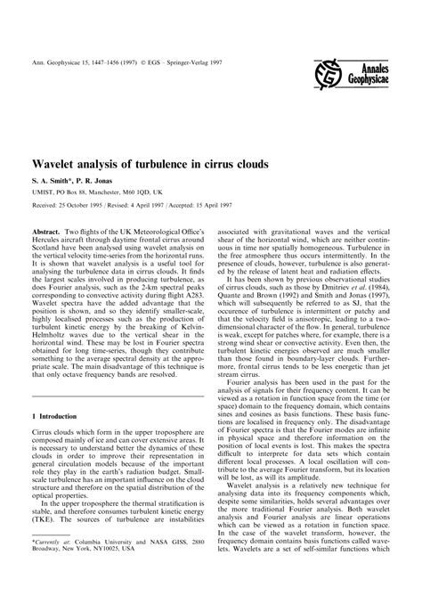 Pdf Wavelet Analysis Of Turbulence In Cirrus Clouds